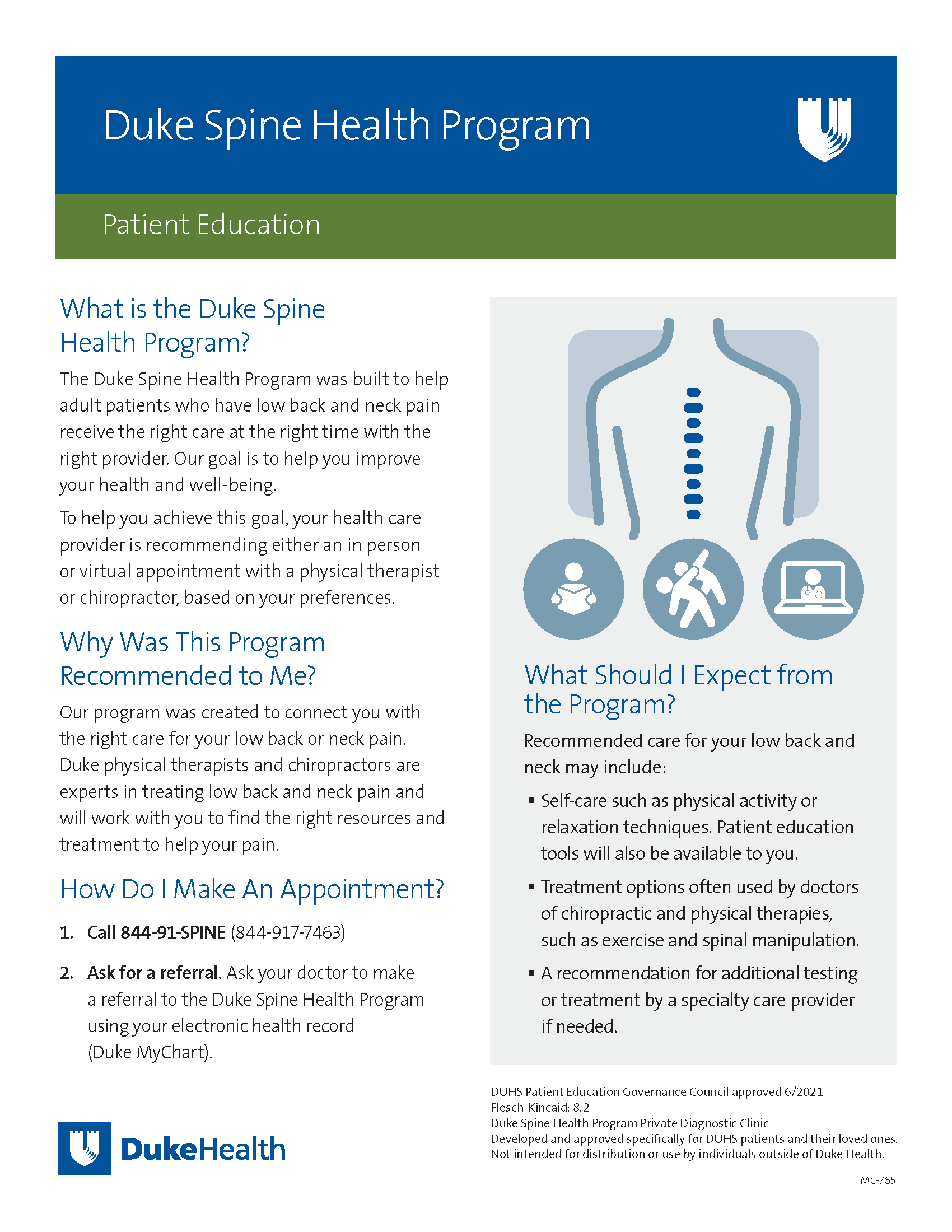 Duke Spine Health Program - Patient Fact Sheet | Duke Health Referring ...